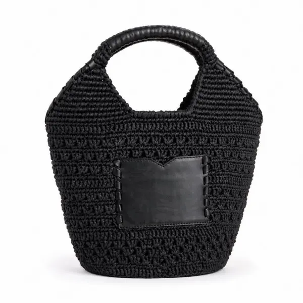 HAMEL ATELIER Handwoven Raffia & Leather Handbag
