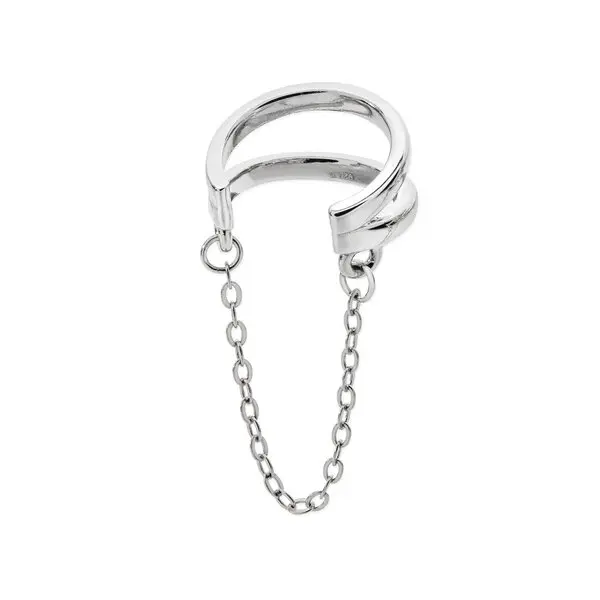 LUCY QUARTERMAINE Solid Sterling Art Deco Cuff With Chain - Silver
