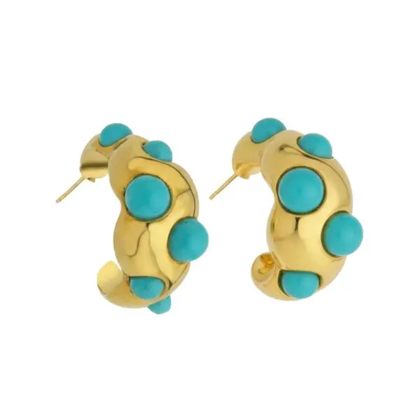 LINYA JEWELLERY Ayza Turquoise Hoop Earring - Gold