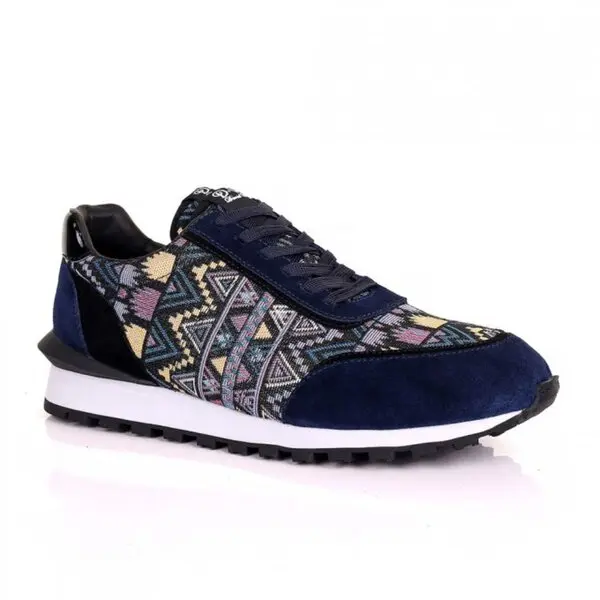 DAVID WEJ Ethnic Print Smart Trainers - Blue