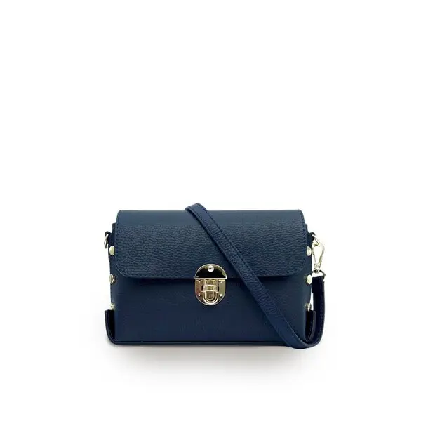 APATCHY LONDON The Bloxsome Navy Leather Crossbody Bag - Blue