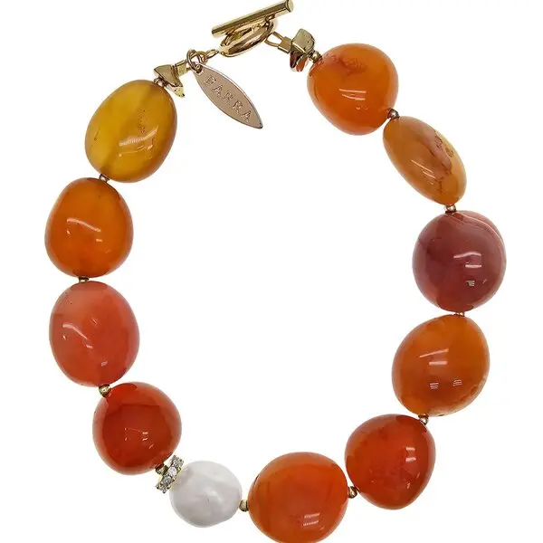 FARRA Nugget Agate With White Pearl Bracelet - Orange