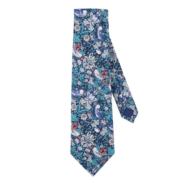 LE COLONEL Red / Blue Liberty Turquoise Blue Strawberry Thief Tie - Red/blue
