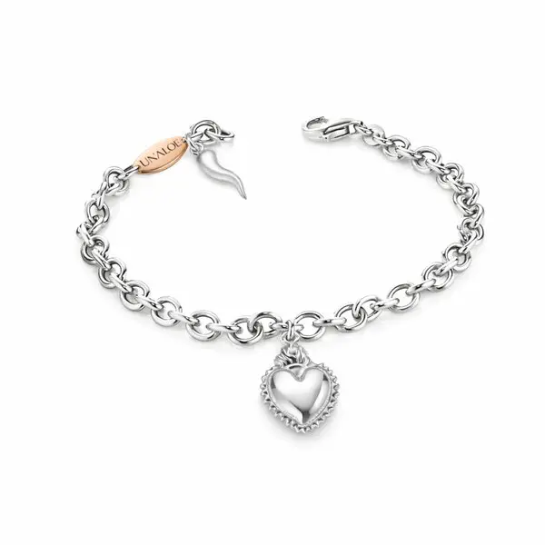 UNALOE Sterling Bracelet With Heart & Cornicello Charms – Symbolic Jewelry - Silver