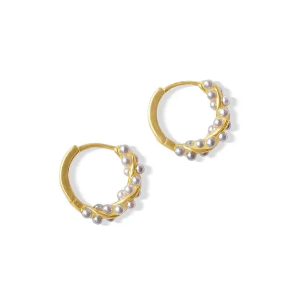 FV JEWELLERY Silver Perle Yellow Twisted Pearl Petite Hoop Earring - Gold