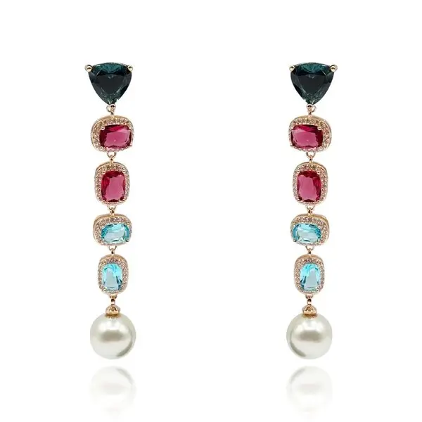 MICHAEL NASH JEWELRY Michela Multi Color And Pearl Drop Hanging Earrings - Blue