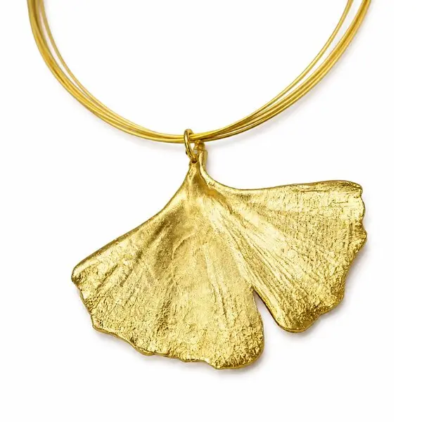 MOTHER NATURE JEWELRY Ginkgo Biloba Leaf Necklace, Handmade Pendant Statet Jewelry, Sterling Silver - Gold