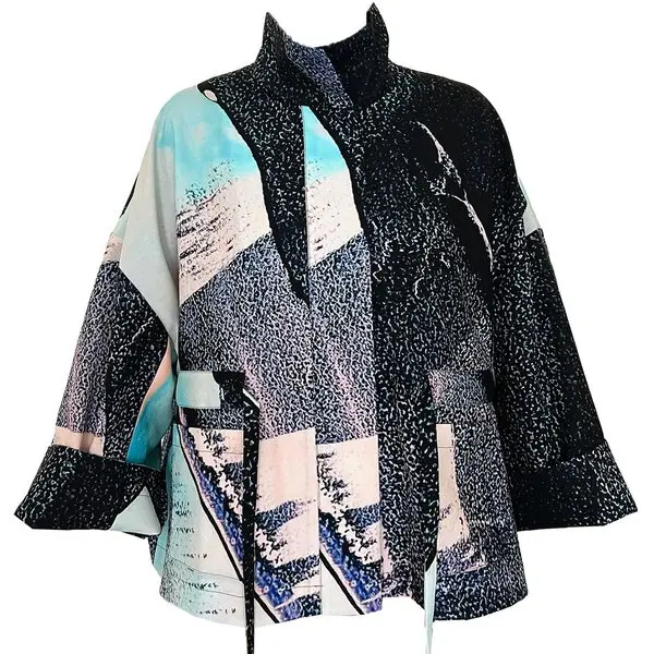 MAXJENNY Grey / Blue Square Boxy Jacket Print Paint - Grey/blue