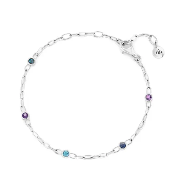 DINNY HALL Silver / White / Blue Coloured Gemstone Silver Paperclip Chain Bracelet - Silver/white/blue