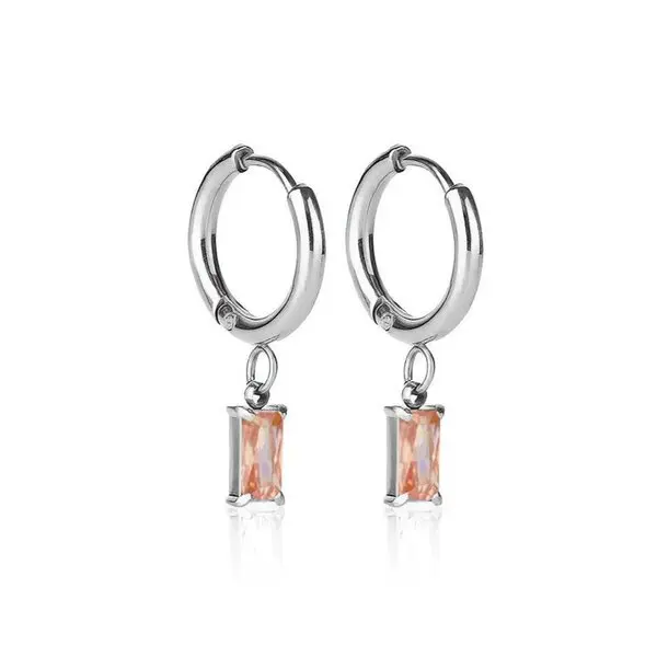 EVER JEWELLERY Luxe Peach Drop Huggie Earrings - Silver