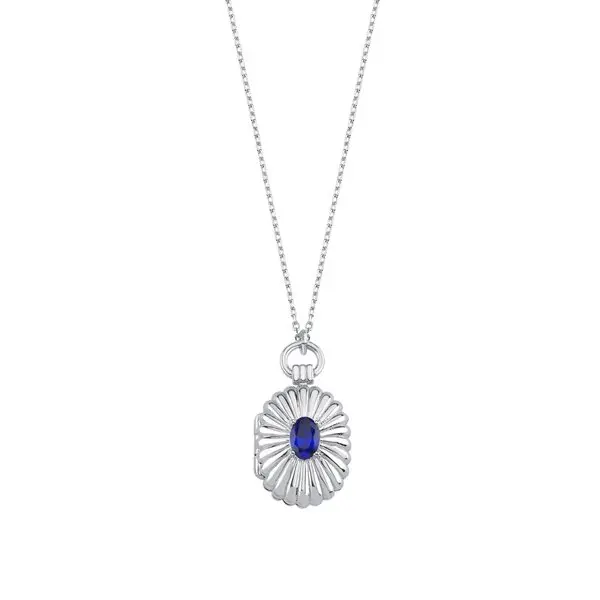 LINYA JEWELLERY Mini Navy Blue Stone Covered Medallion Locket Necklace - Silver