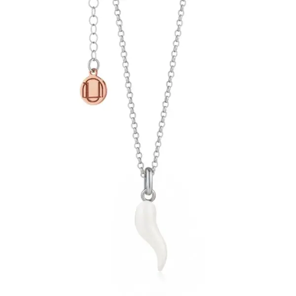 UNALOE Silver / White Silver And White Enamel Cornicello Necklace – Italian Handmade Good Luck Charm - Silver/white