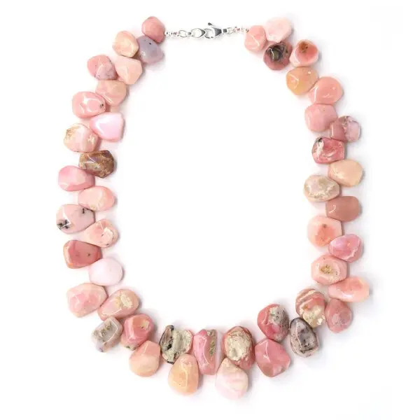 Shar Oke Pink / Silver Pink Opal Teardrop Necklace - Pink/silver