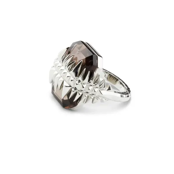 KASUN LONDON Black Sea Glacier Ring Smoky Topaz - Silver