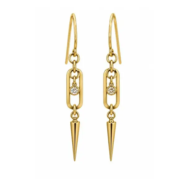 Rachel Nathan Filled Hammered Hook And Link Earrings With Spike And Bezel Charm - Gold