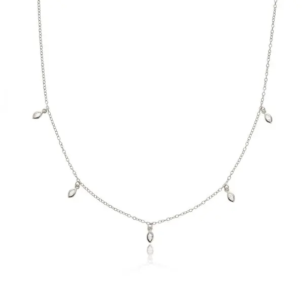 LILY & ROO Diamond Style Marquise Drop Necklace - Silver