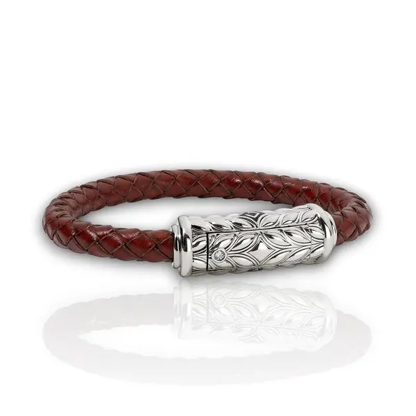 DANEILA LÉON Brown / Silver Sterling Silver Leather Bracelet With Diamonds - Brown/silver