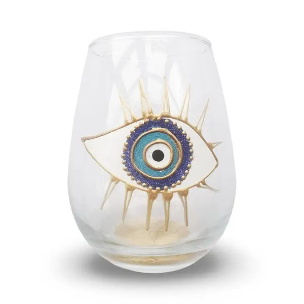 CASA DUNIYA Nora Hand-painted Evil Eye Water Glasses – Set Of Six - White