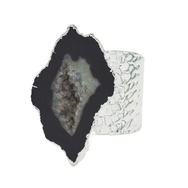 YAA YAA LONDON Black / Silver Black Mega Gemstone Silver Statet Ring