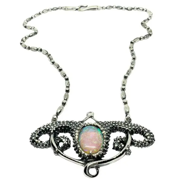 TG-JEWELLERY BY TAMARA GERVASIO Silver / Black Sea Urchin Necklace With Fire Opal Cabochon In Sterling Silver - Silver/black