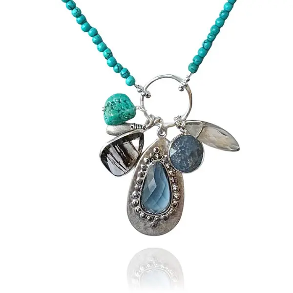 RARE MATTERS JEWELRY Radiance Charm Turquoise & Coastal Teardrop Necklace - Blue