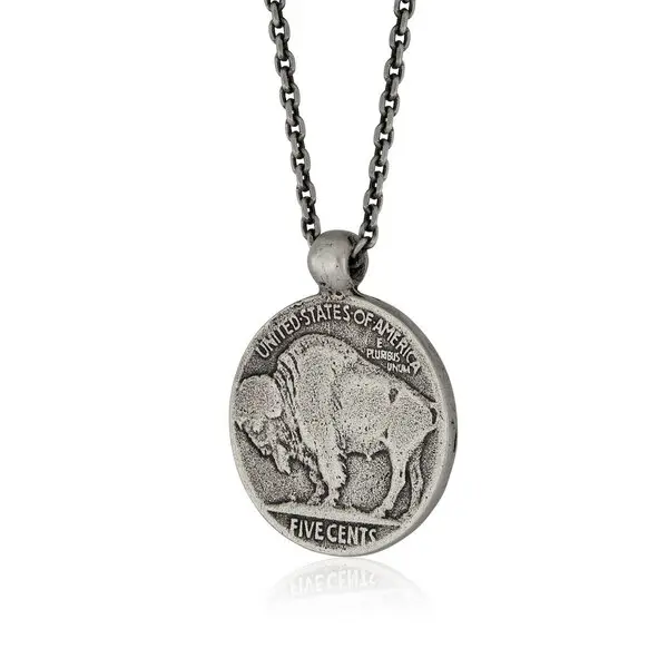 CARTOGRAPHY Silver / Grey Roam Buffalo And Native American Chief Pendant On Sterling Silver Necklace - Silver/grey