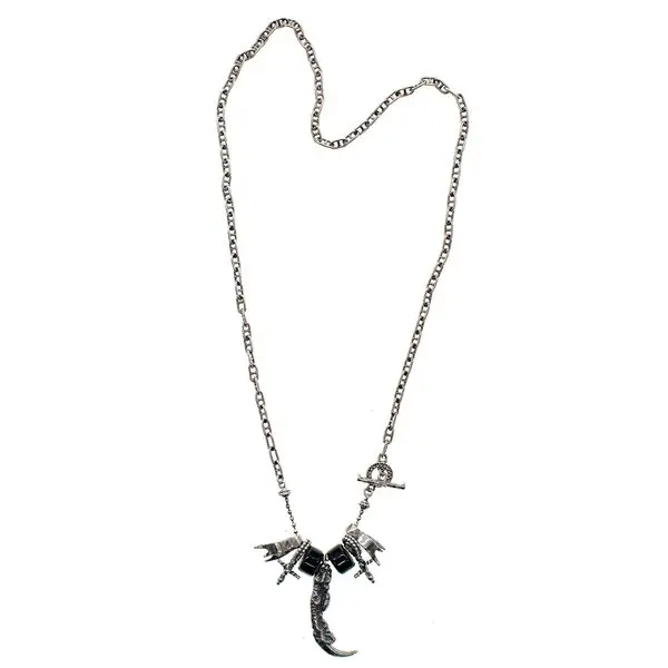 GEM KINGDOM Silver / Black Rebel Rebel Sterling Silver Necklace Falcon Claw - Silver/black