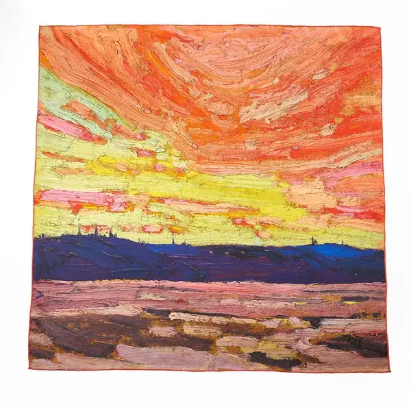 SOFT STROKES SILK Pure Silk Scarf Oil Painting Sunset Tom Thomson Large - Purple