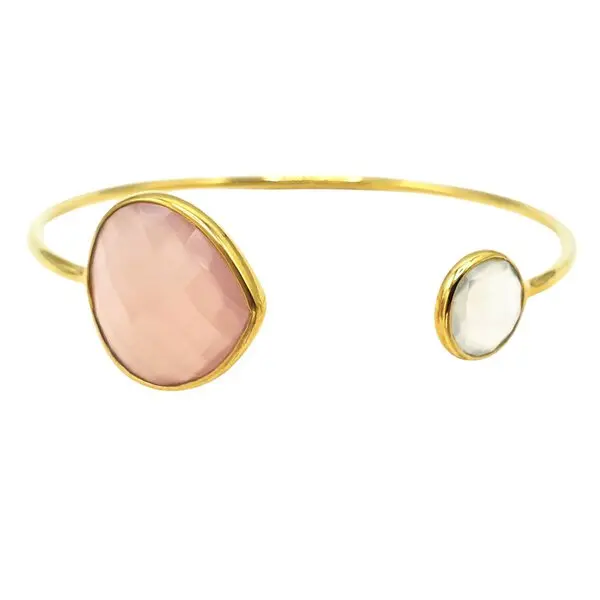 HARFI Gold Vermeil Pink & White Chalcedony Gemstone Crystal Bracelet - Orange