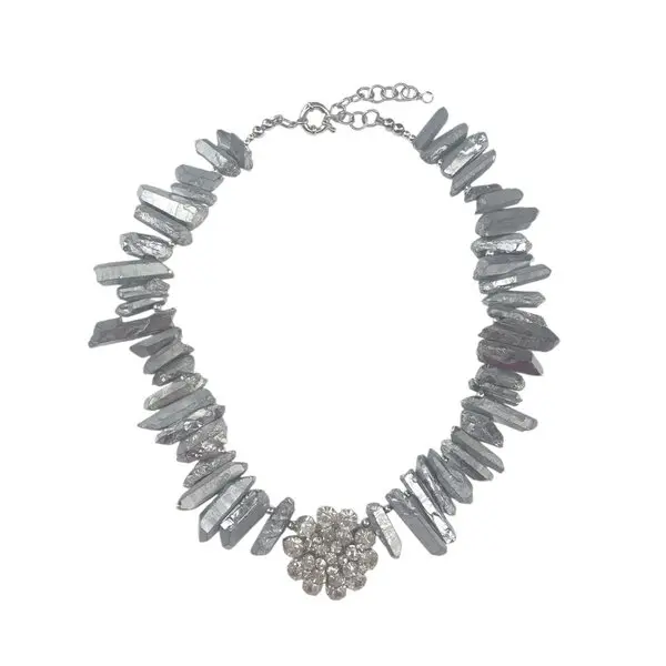 Way To Chic Statet Necklace Quartz And Crystal Brooch Pendant - Silver