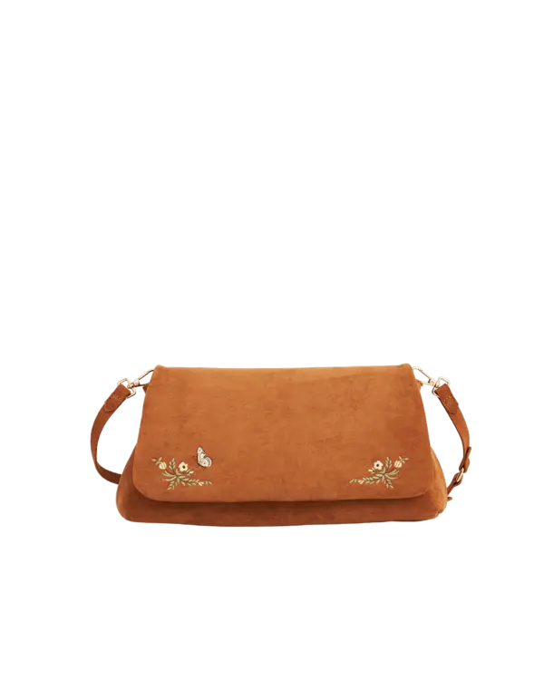 FABLE ENGLAND Tan Floral Embroidered Shoulder Bag - Brown