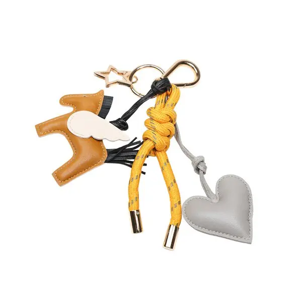 POP UPS BRAND Key Chain Mustard With Charms Brown Flying Horse And Grey Heart - Yellow