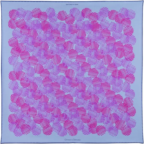 OTWAY & ORFORD Dot Dash' Silk Pocket Square In With Mauve & Pink. Full-size - Blue