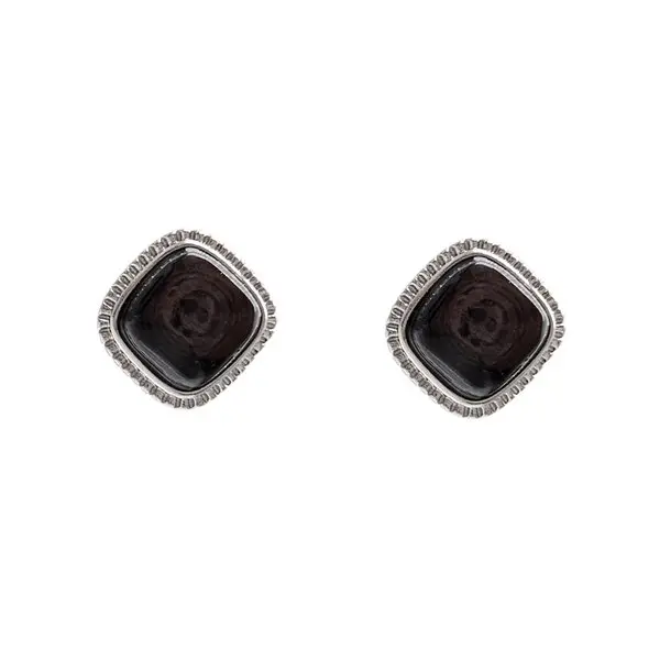 FARRA Square Shaped Agate Stud Earrings - Black