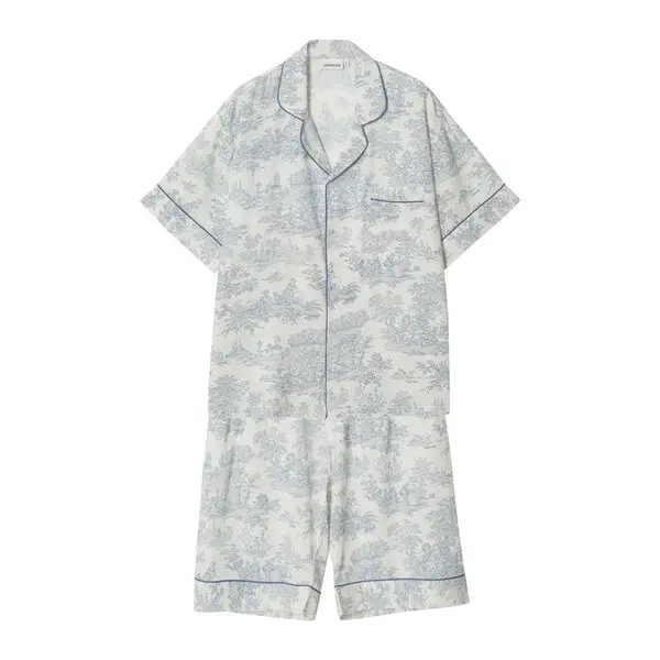 LUNALUZ S Elise Rayon-cotton Short Sleeve Pajama Set - Blue