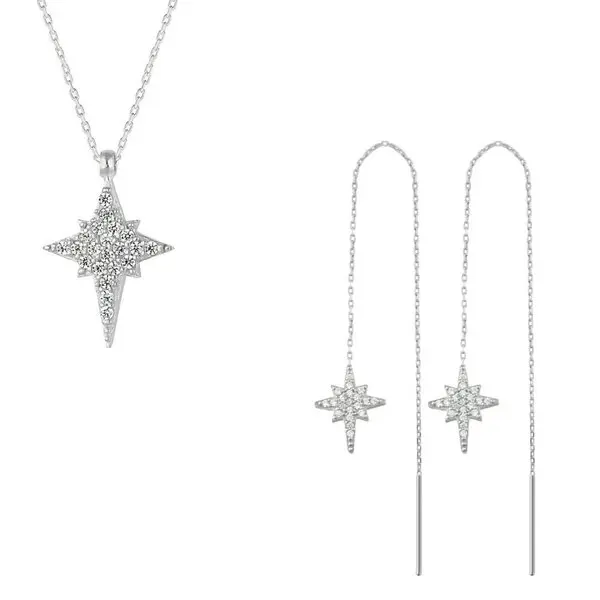 SPERO LONDON Northernstar Starburst Sterling Chain Drop Chain Earrings & Necklace Set - Silver