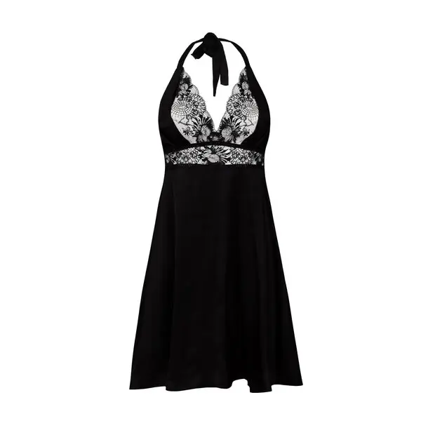 OH!ZUZA NIGHT&DAY Satin Nightdress With Lace - Black