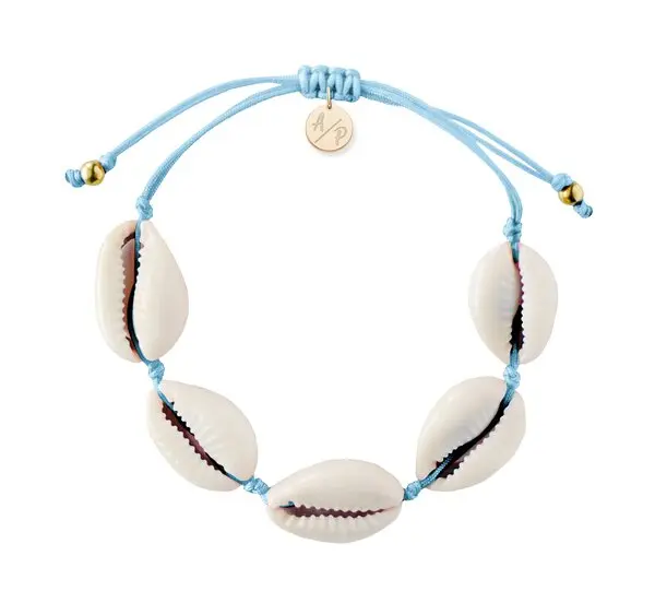 ADRIANA PAPPAS DESIGNS Natural Shell Adjustable Bracelet On Colored Cord Bell - Blue