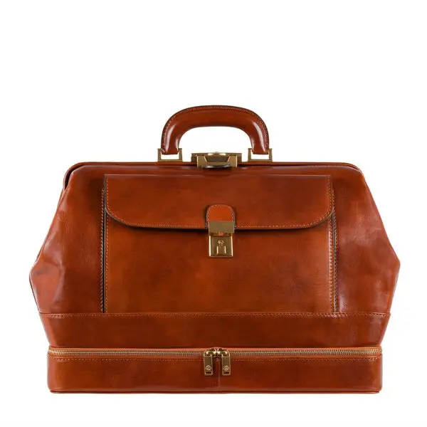 TIME RESISTANCE Cognac Large Italian Leather Doctor Bag The Master & Margarita - Brown