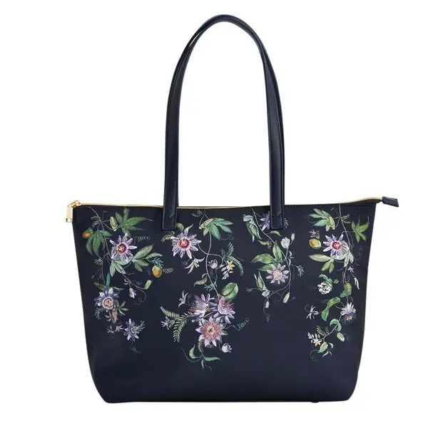 FABLE ENGLAND Navy Passion Flower Grab Tote - Blue