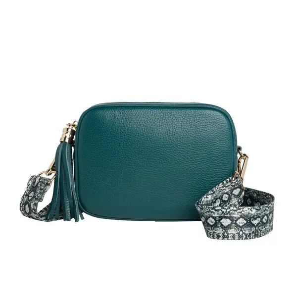 BETSY & FLOSS Verona Crossbody Tassel Teal Bag With Snake Print Strap - Green
