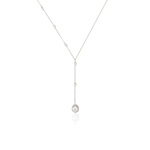LILY & ROO Seed Pearl Lariat Necklace - Silver