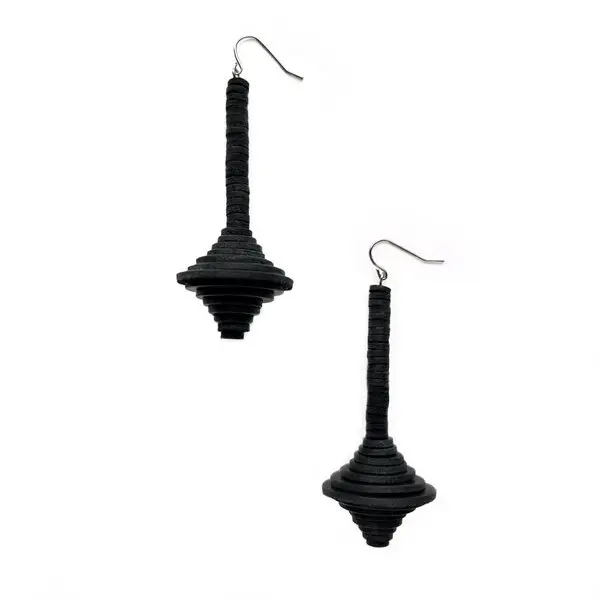 WAIWAI Axis Dangle Leather Earrings - Black