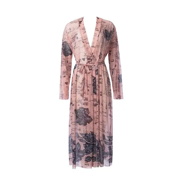 RODA SMARTSWIMWEAR Neutrals / Tan-through Mesh Beach Cover-up Robe Nude Body-art - Black