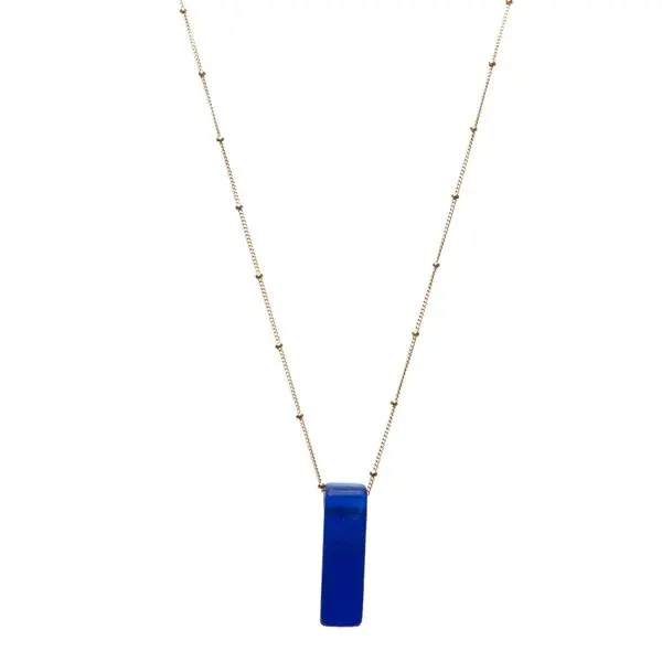 SMART GLASS JEWELRY Recycled Vodka Bottle Stiletto Necklace Cobalt Sterling - Blue