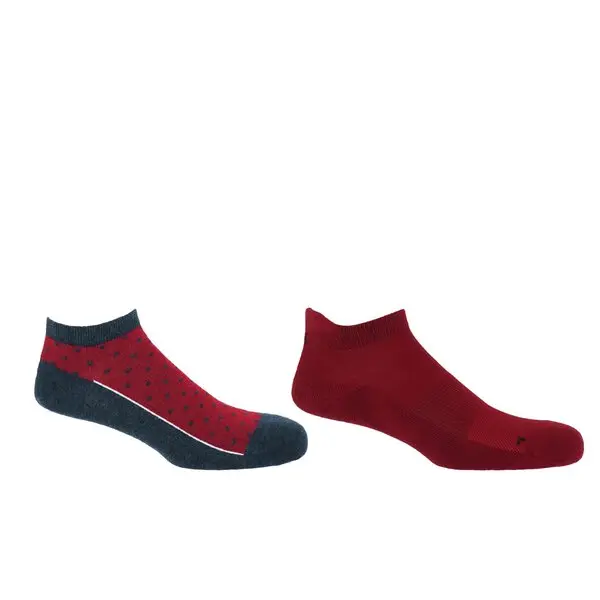 PEPER HAROW - MADE IN ENGLAND Polka Denim & Organic Burgundy Trainer Socks Bundle - Red
