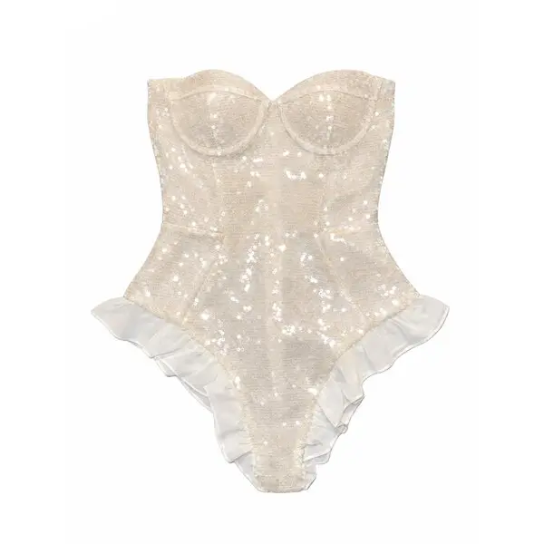 JUNIE Ami Bodysuit Ivory Sequin