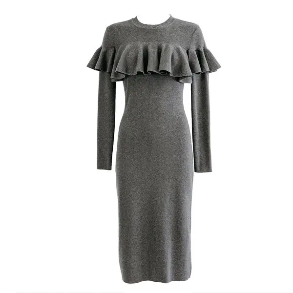 ZENZEE Cotton Jersey Ruffle Dress — Gray - Grey