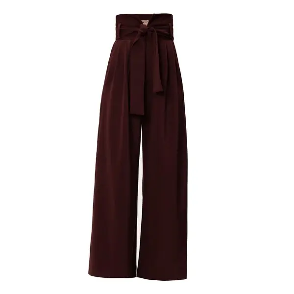 JULIA ALLERT High Waist Long Wide Leg Trousers – Burgundy - Red