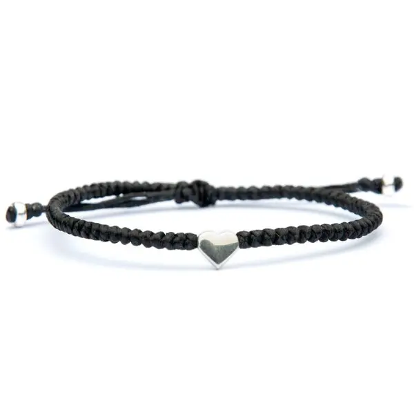 HARBOUR UK Valentino Silver Heart Rope Bracelet - Black